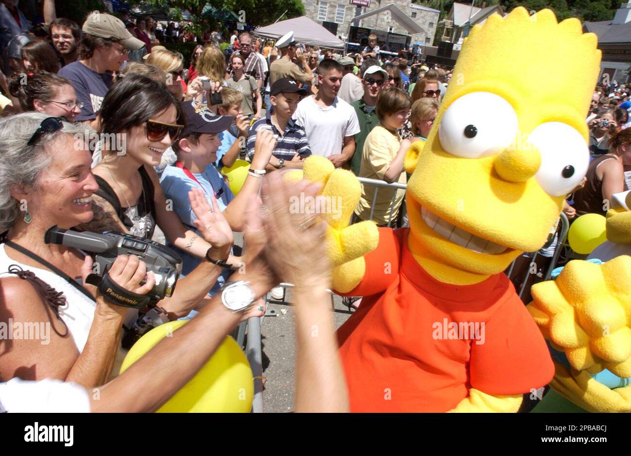 Character Bart Simpson greets fans before the premiere of "The Simpsons ...
