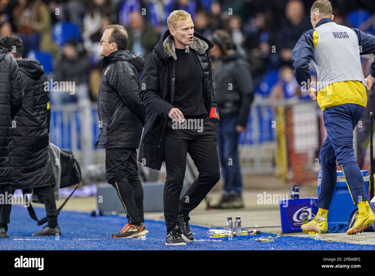 GENK, BELGIUM - MARCH 12: head coach Karel Geraerts of Union Saint ...