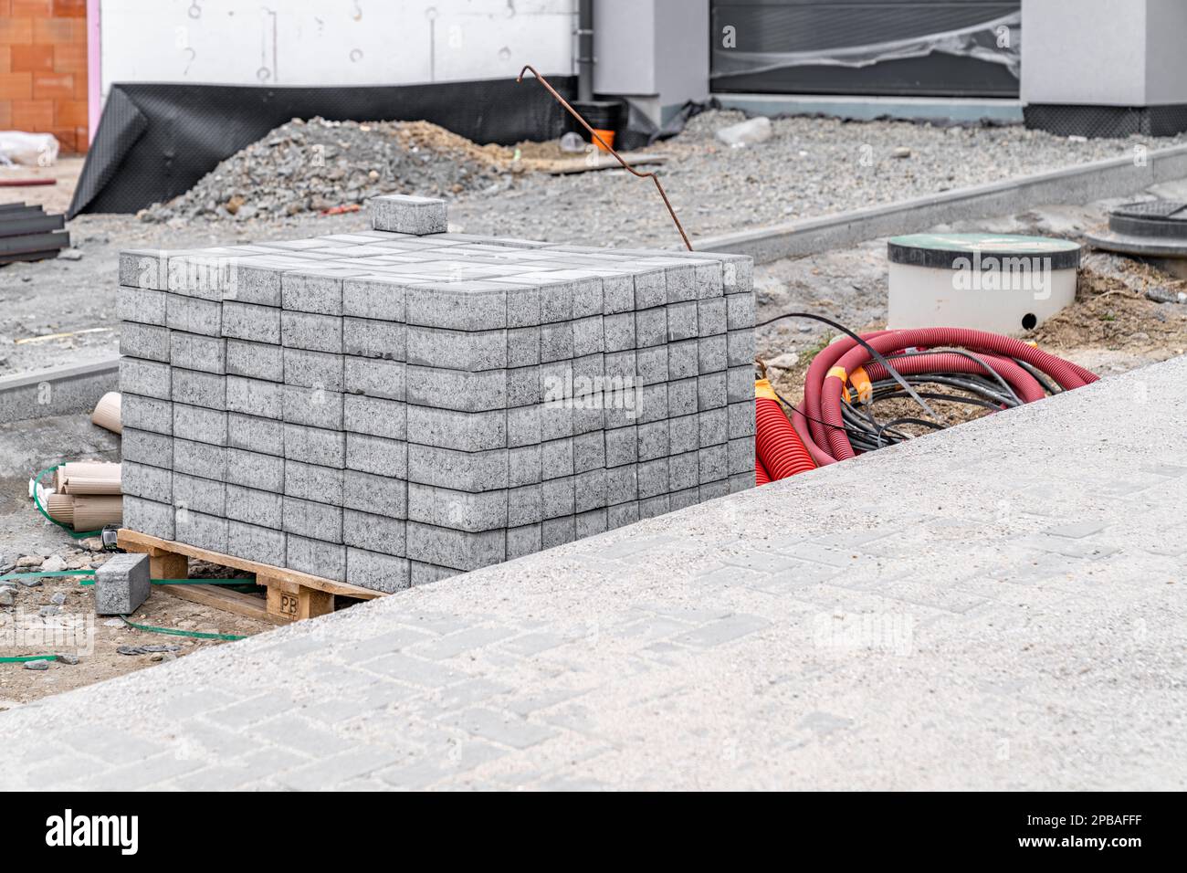 concrete blocks for the construction of sidewalks and roads Stock Photo ...