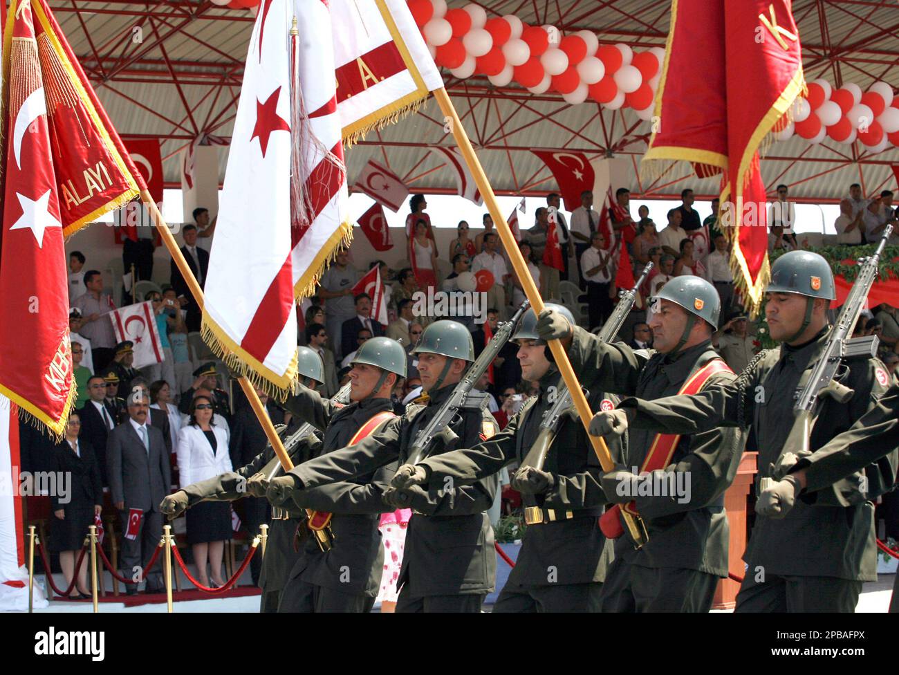 Turkish soldiers take part in a parade in the Turkish occupied area of ...