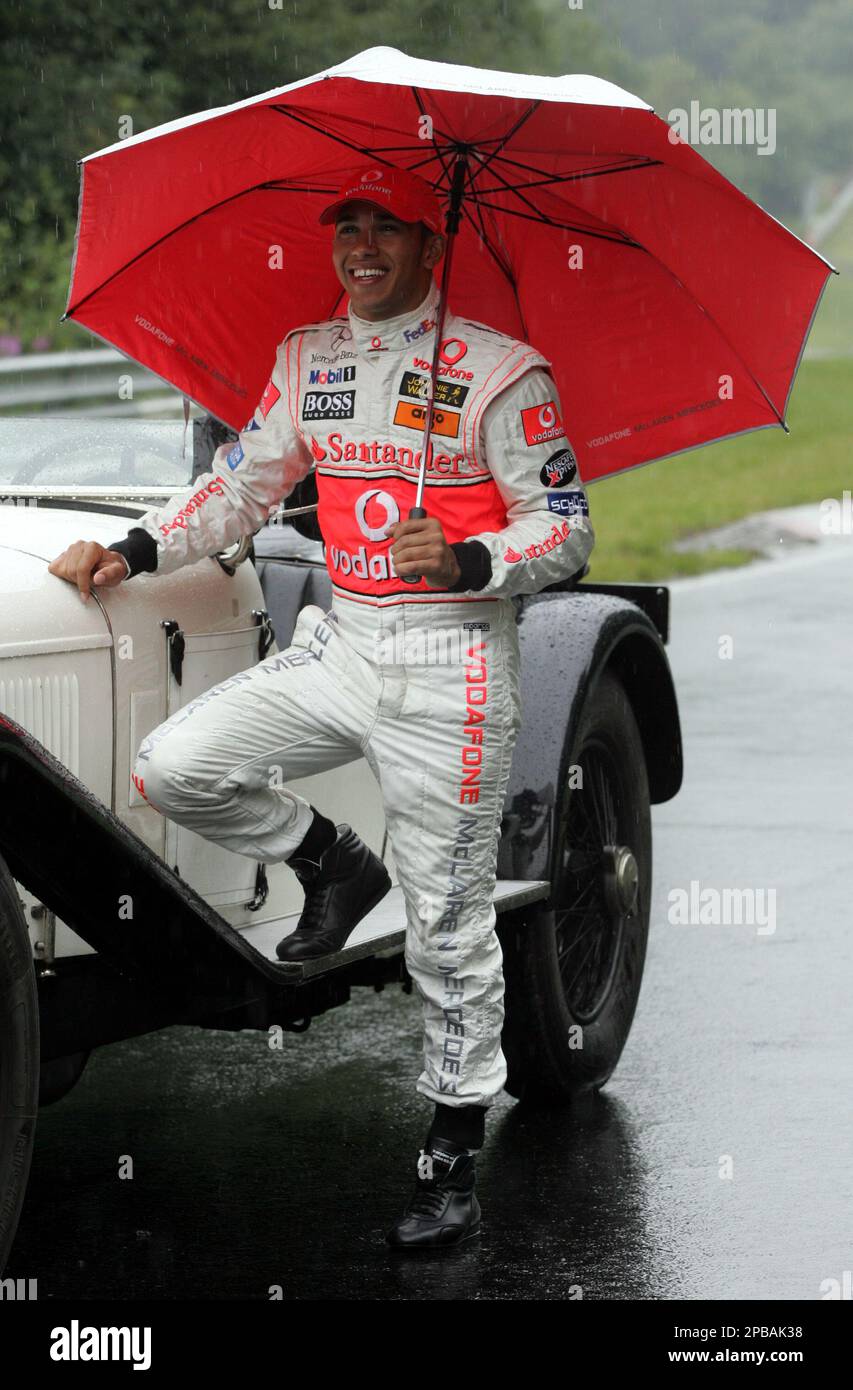 McLaren Mercedes Formula One driver Lewis Hamilton of Britain poses ...
