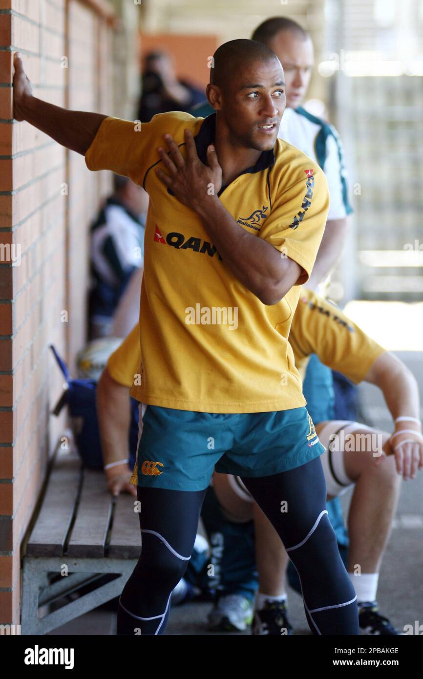 Wallabie's George Gregan stretches at the Australian rugby training run ...