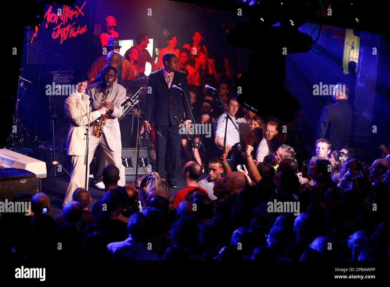 U.S. artist Prince, left, performs during a jam session in the Montreux ...