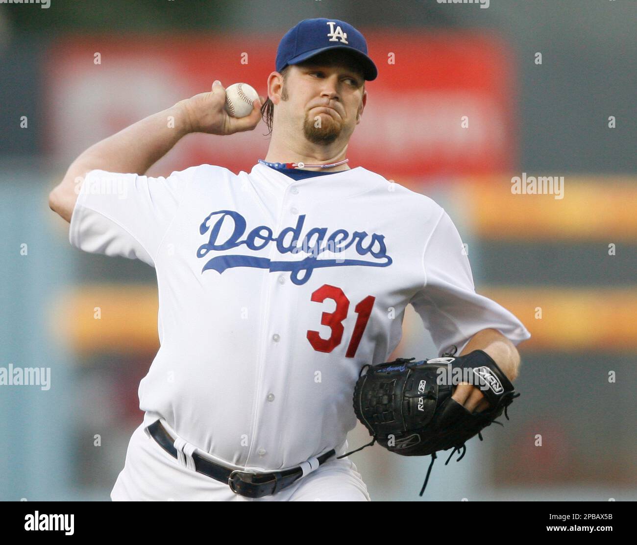 Los Angeles Dodgers' Brad Penny works in the first inning of a baseball ...