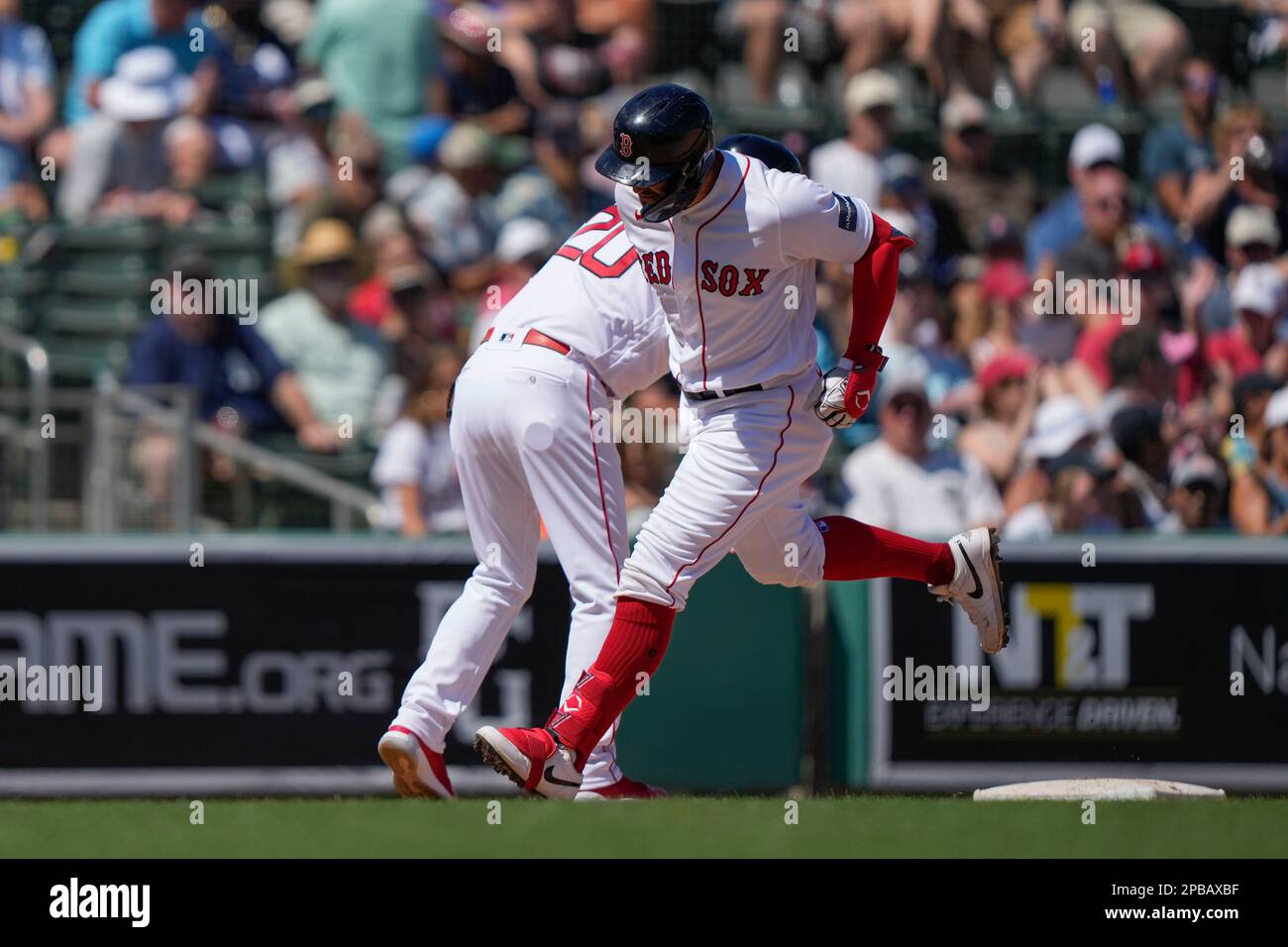 Boston Red Sox Adam Duvall rounds third base on his solo homer in the ...