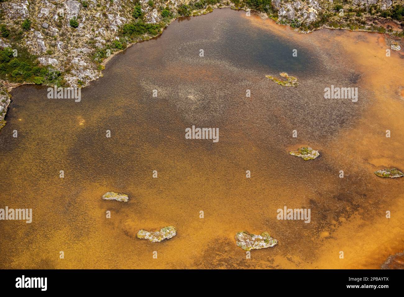 Aerial view of a colourful small pond, Cordon Soler, Aysen, Chile Stock ...