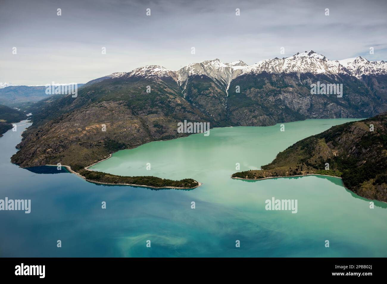Lago Bertrand and Lago Plomo with terminal moraine, Rio Soler, Cordon ...