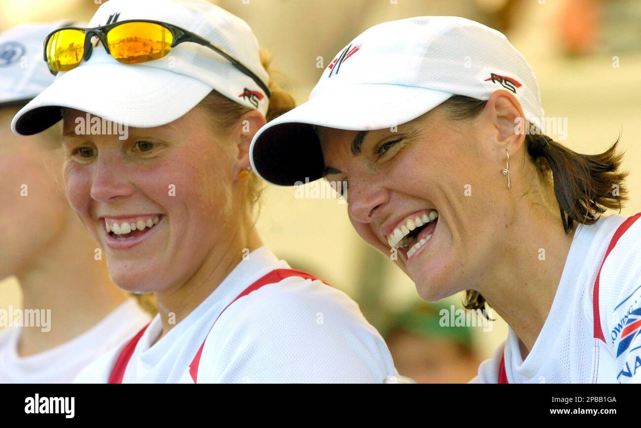 Lindsay Jennerich, left, and Tracy Caeron, right, of Canada smile after ...