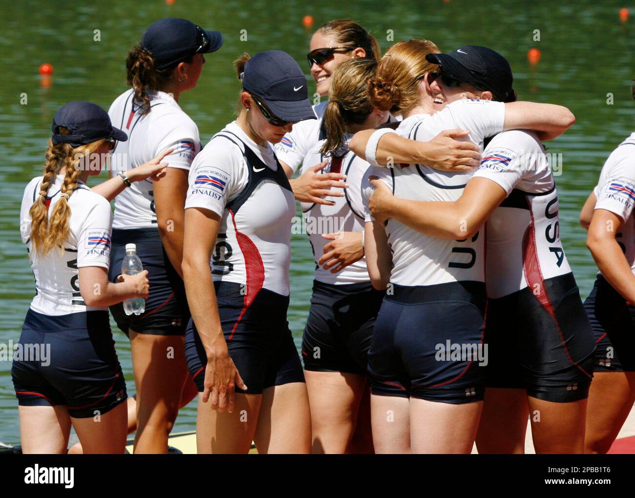 The Women's Eight team of the United States celebrates after winning ...