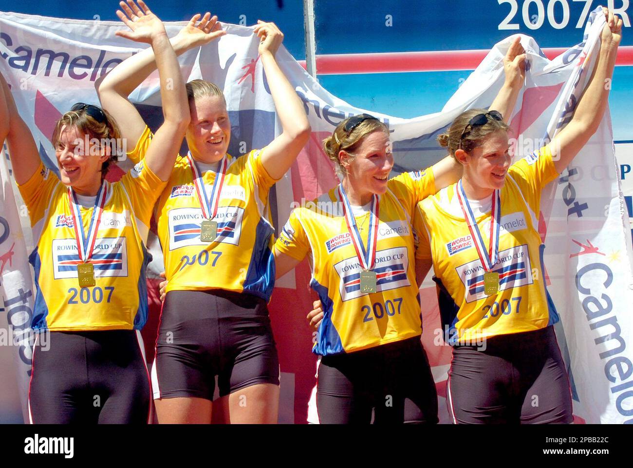 Britsih rowers Katherine Grainger, Frances Houghton, Debbie Flood and ...