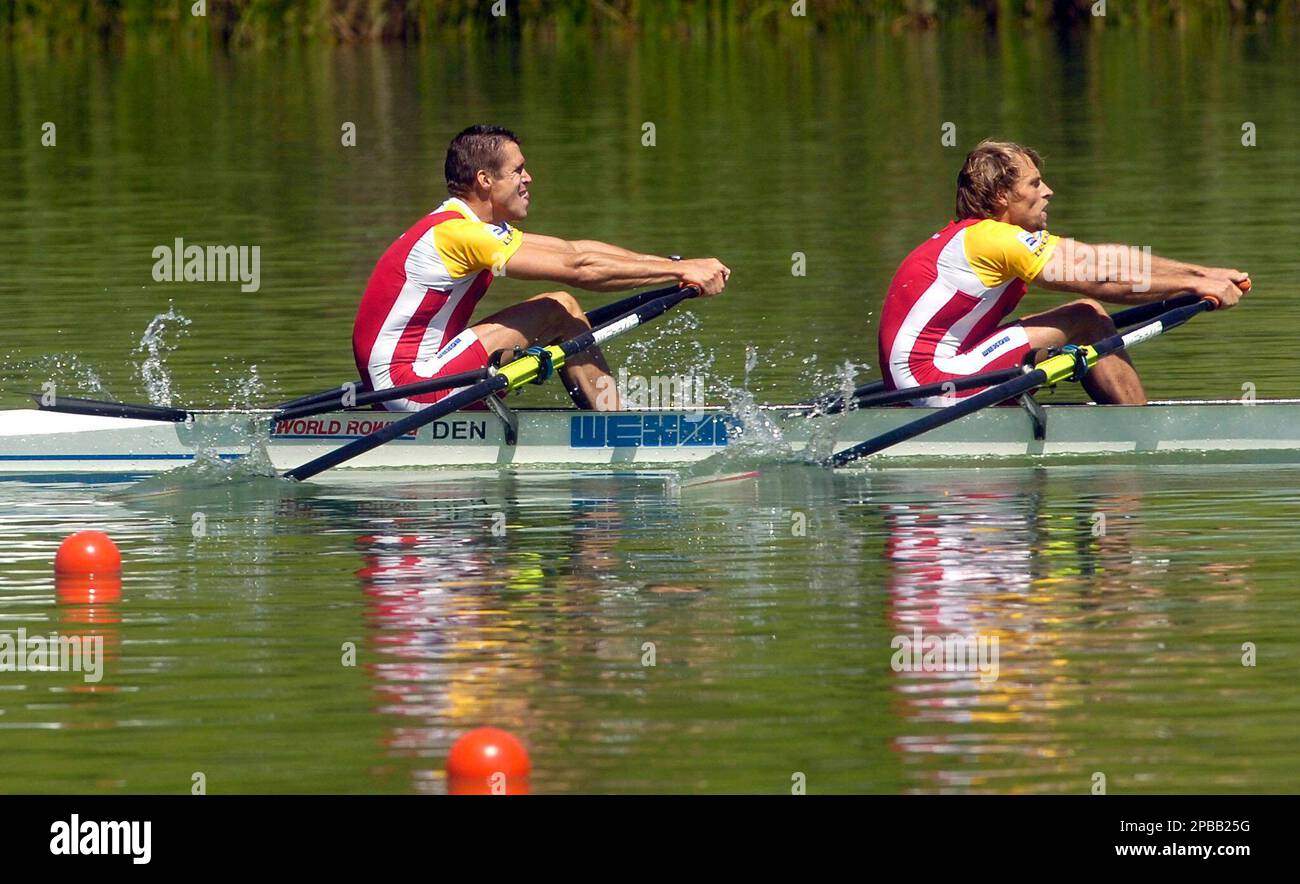 Mads Rasmussen, left, and Rasmus Quist of Denmark on their way to win ...