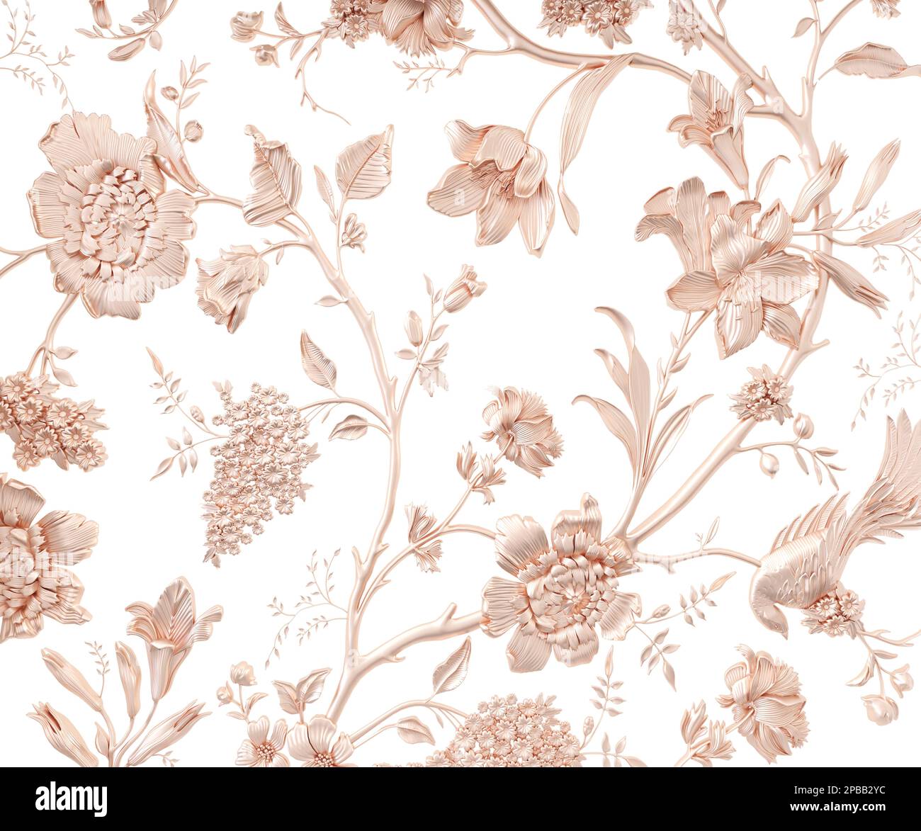 Golden flowers on a white background. Gold decor 3d wallpaper. High ...