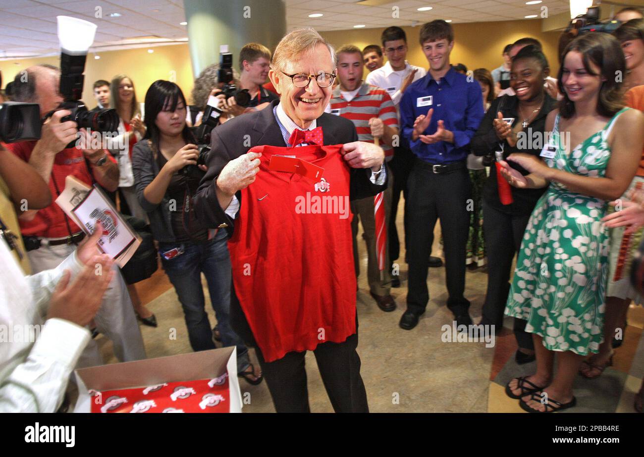 New Ohio State University president E. Gordon Gee shows off a sweater ...