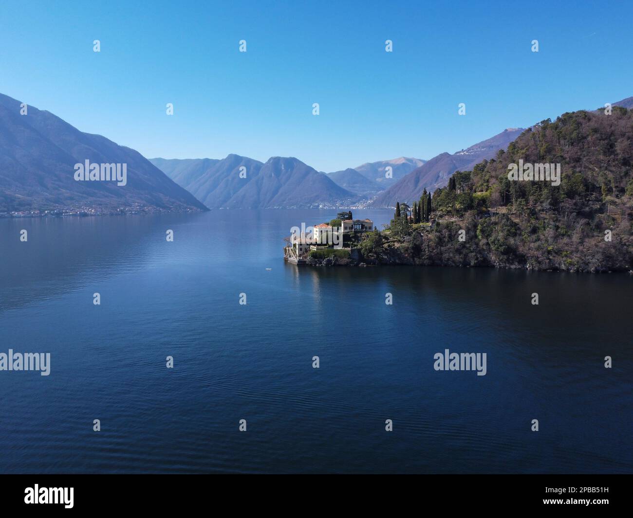 Aerial view of Villa Balbianello peninsula on Lake Como Stock Photo - Alamy