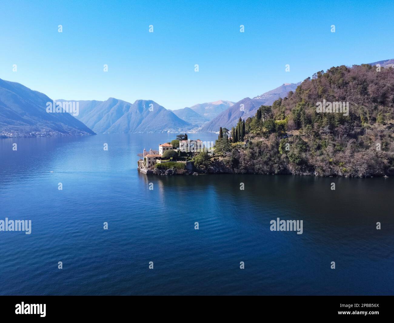 Aerial view of Villa Balbianello peninsula on Lake Como Stock Photo - Alamy