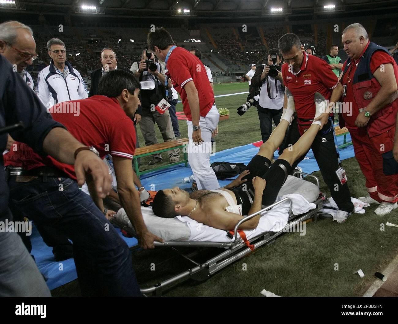 Long Jump athlete French Salim Sdiri is treated by paramedics after ...