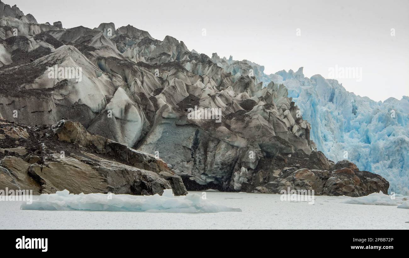 Boundary zones between rock, black ice and blue ice, Jorge Montt ...