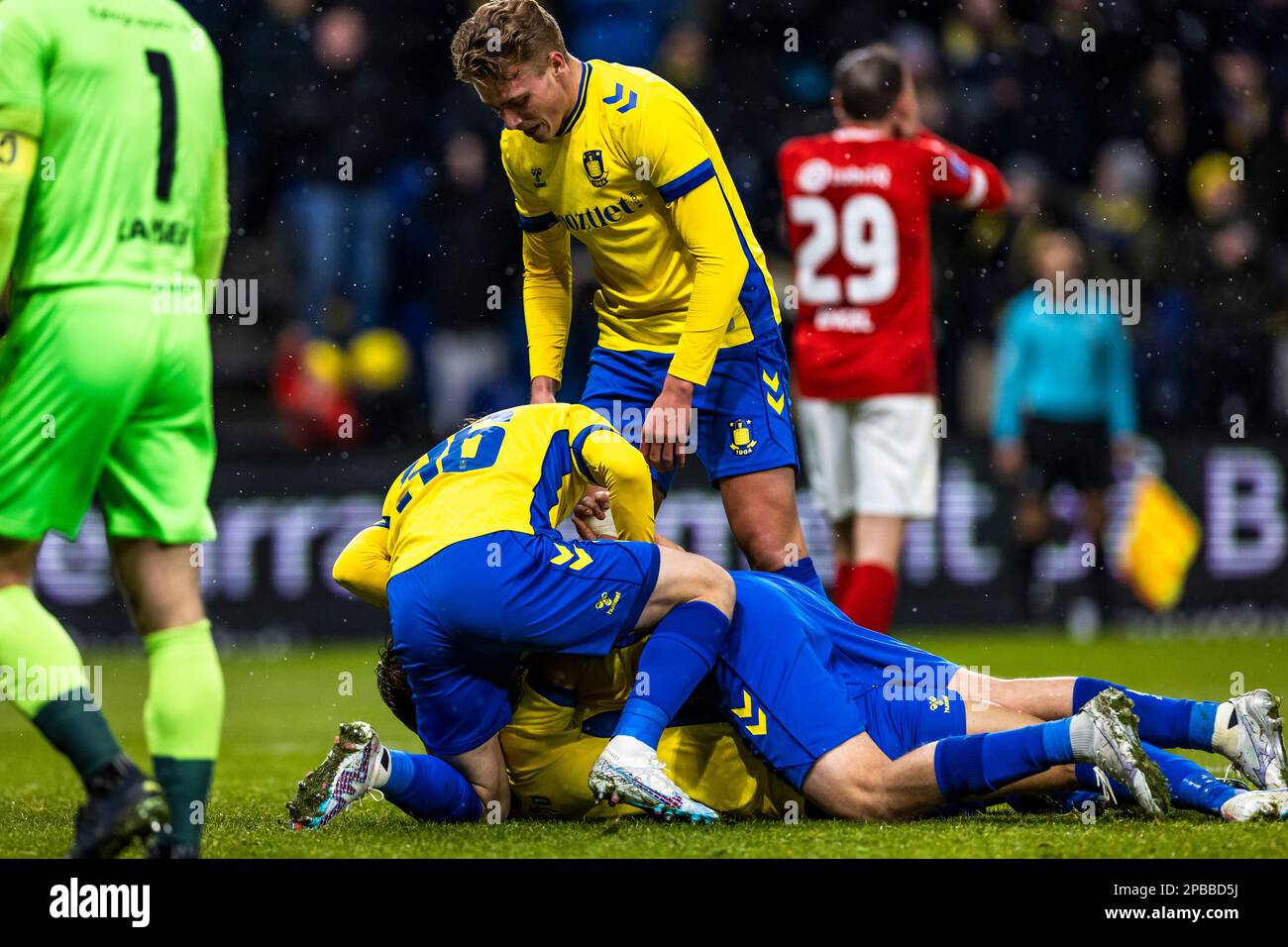 Brondby, Denmark. 12th Mar, 2023. Ohi Omoijuanfo (9) of Broendby IF ...