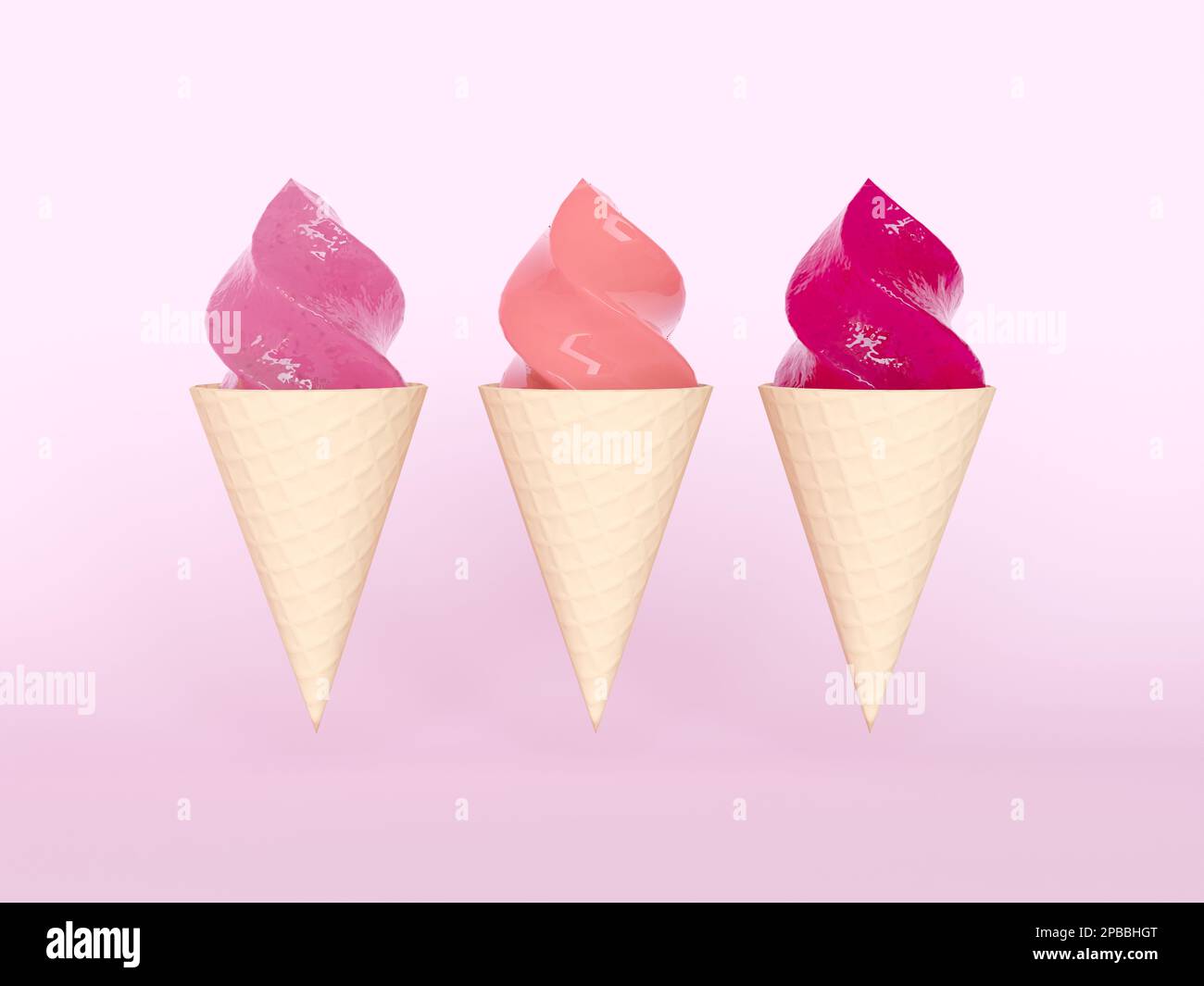Assortment of ice cream in a cone isolated on a pink background. Gelato ...