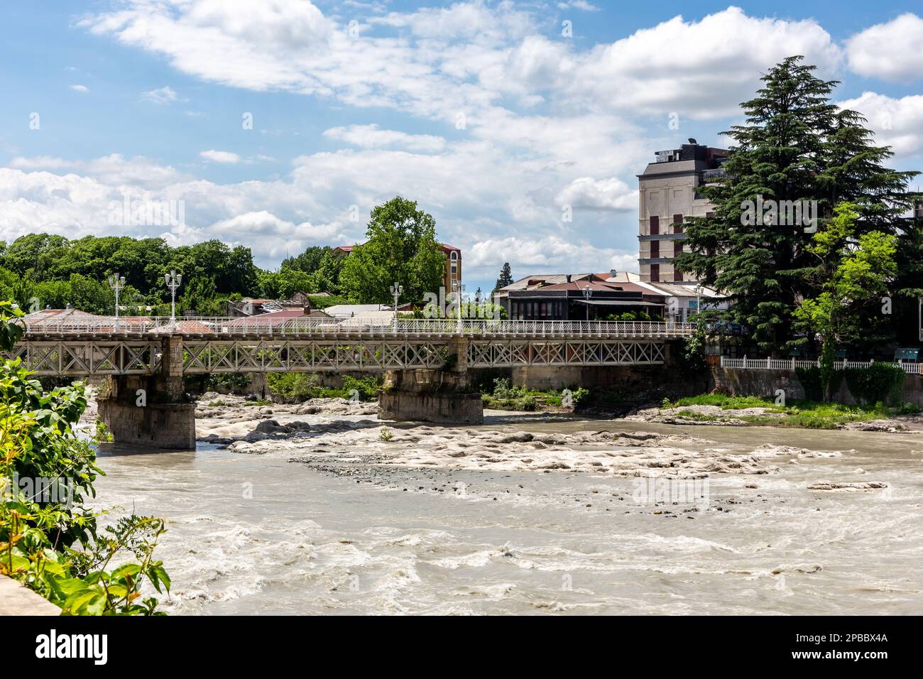 White Bridge, historical metal pedestrian bridge in old part of Kutaisi ...