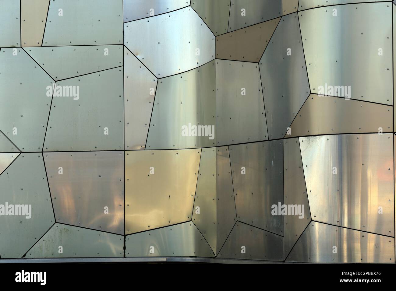 Detail from WJEC headquarters building. Metal clad building, Llandaff ...