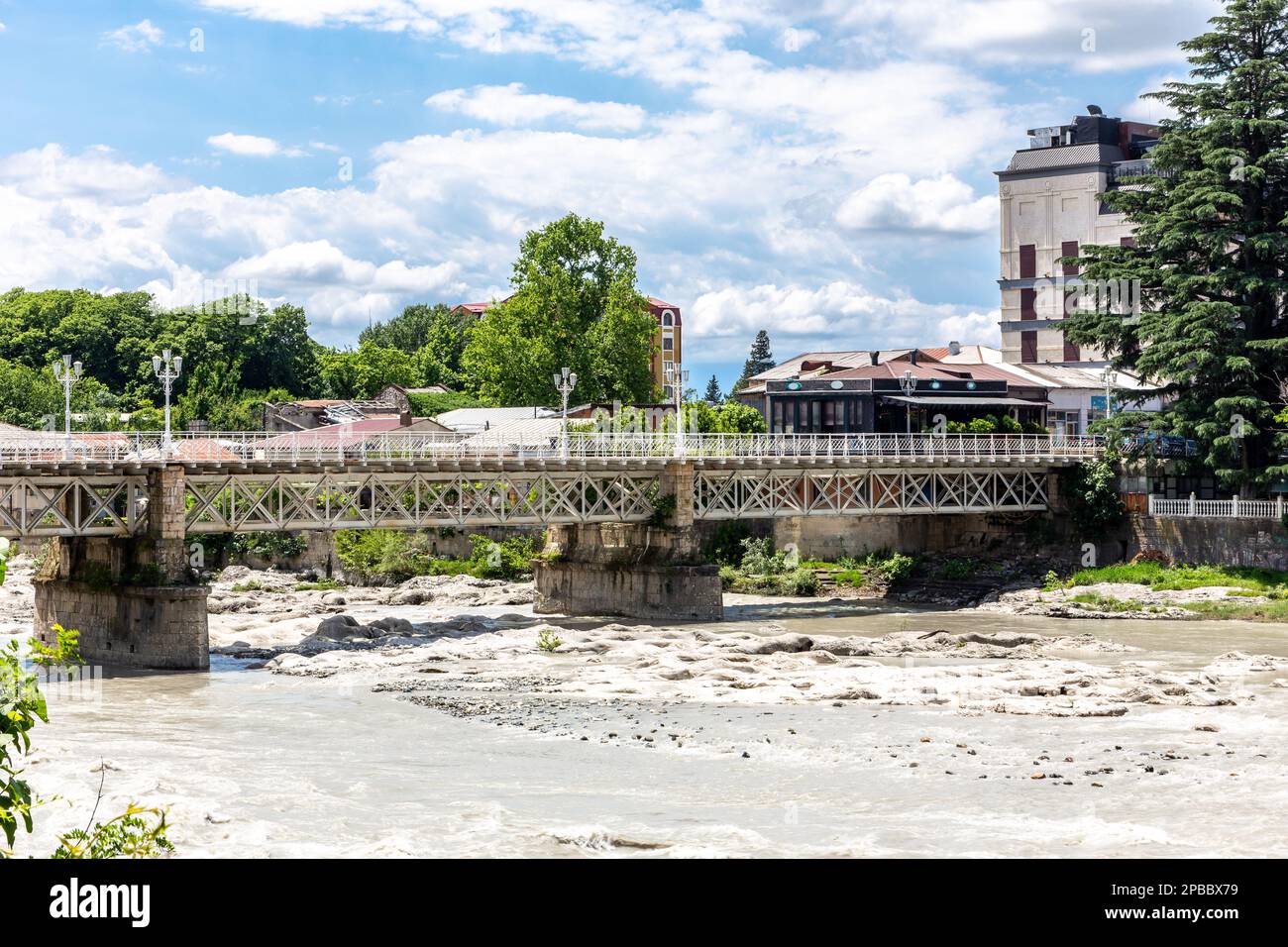 White Bridge, historical metal pedestrian bridge in old part of Kutaisi ...