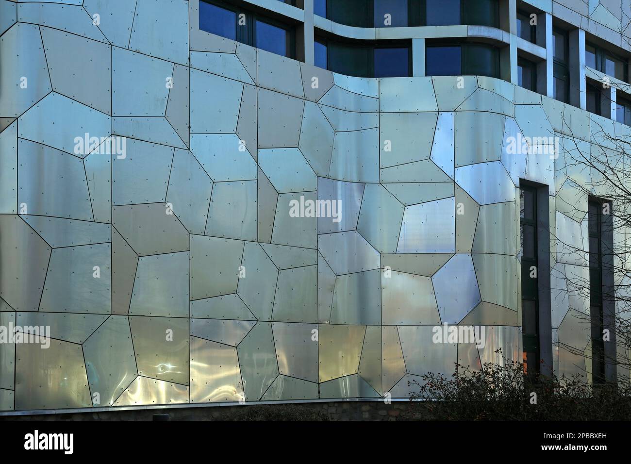 Detail from WJEC headquarters building. Metal clad building, Llandaff ...