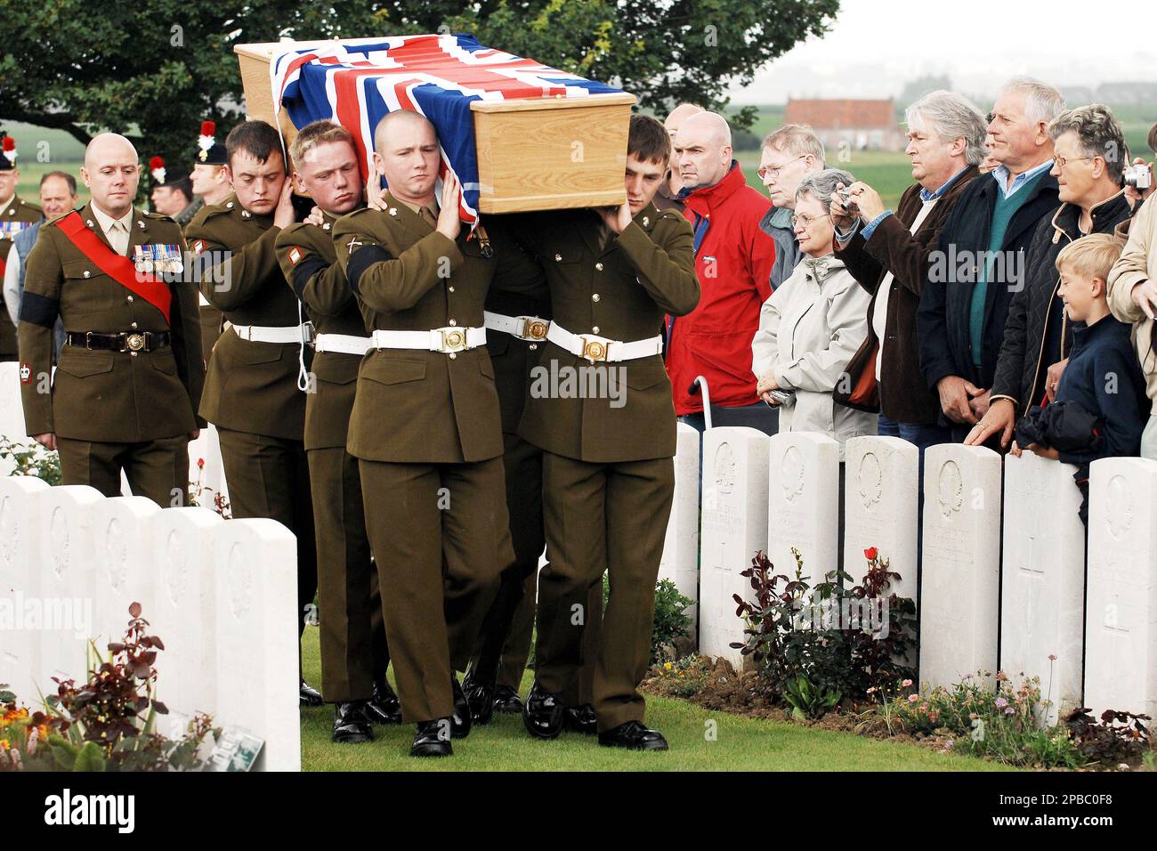 Members of the British Royal Regiment of Fusiliers carry the coffin of an unknown Private of the ...