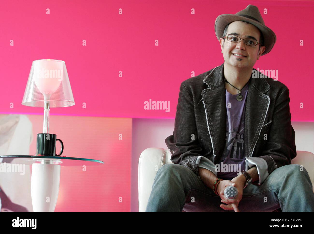 Mexican singer Aleks Syntek listens to questions during the ...