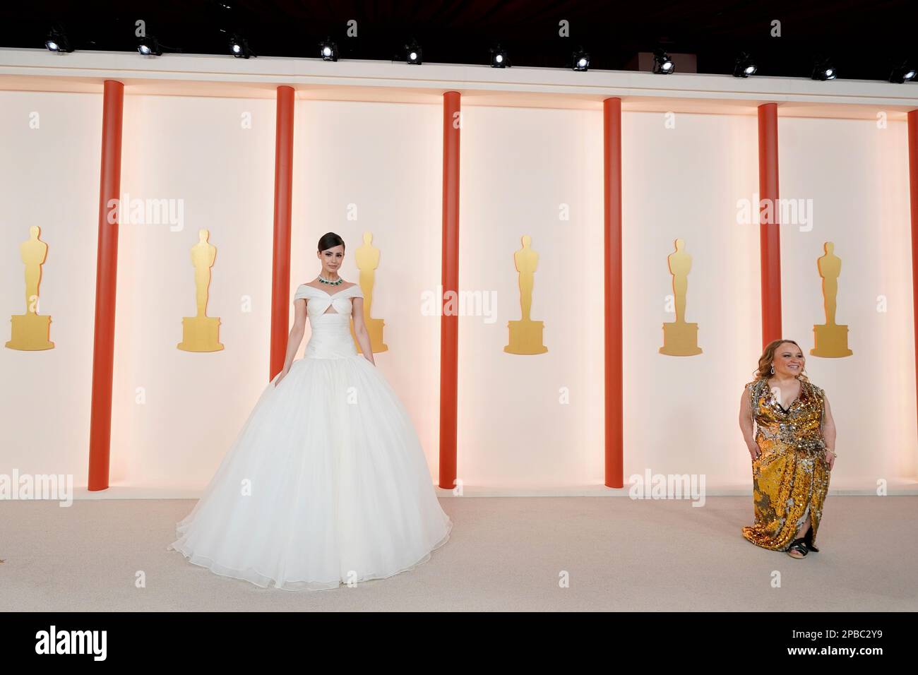 Sofia Carson, left, and Sigrid Kandal Husjord arrives at the Oscars on ...