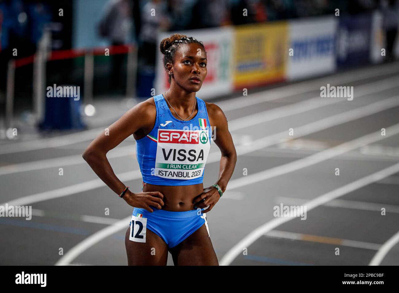 ISTANBUL, TURKEY - MARCH 04: Sintayehu Vissa of Italy reacts in 1500m Women Final race during ...