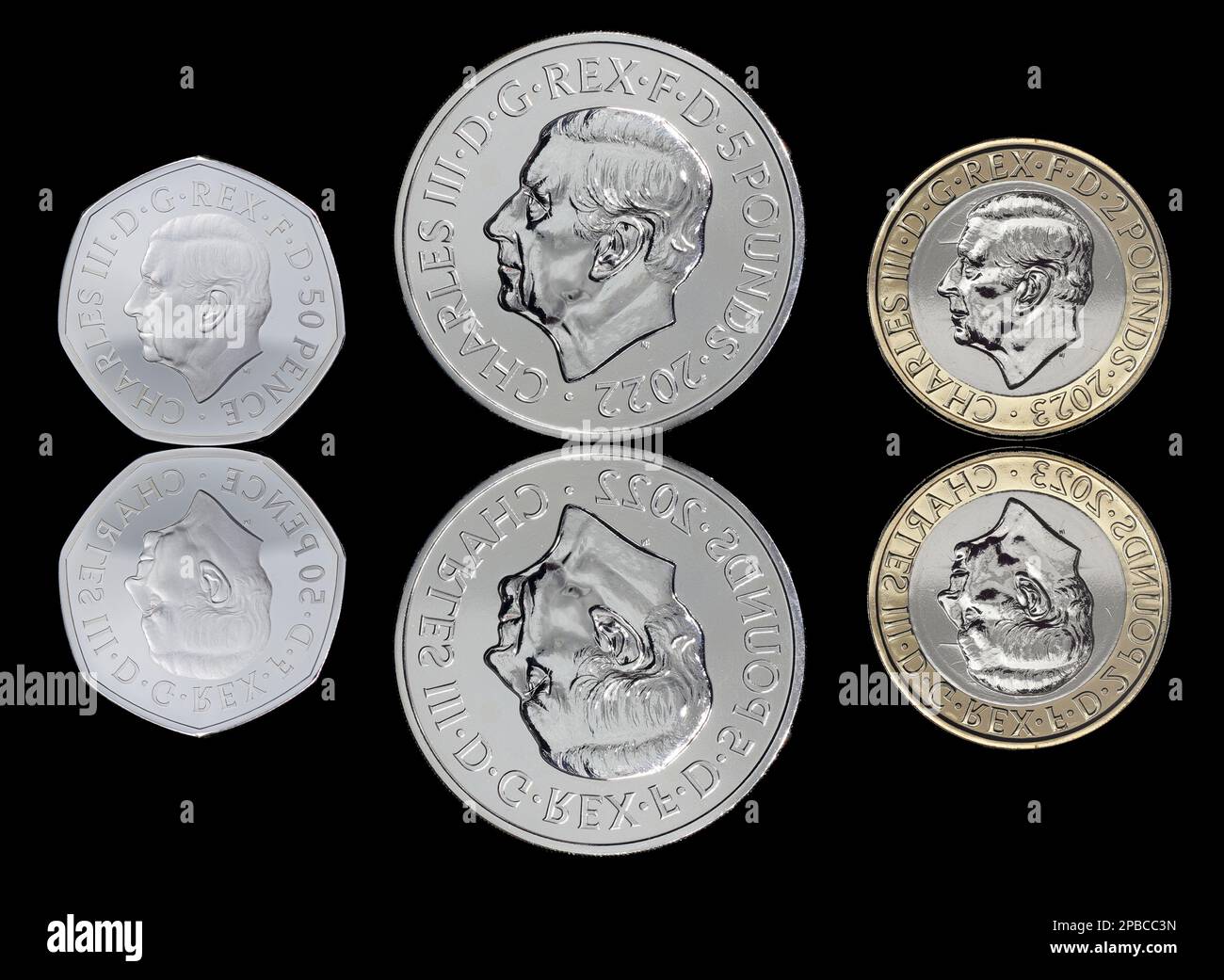 3 coins featuring King Charles III includes a 2022 50p,2023 bimetallic ...