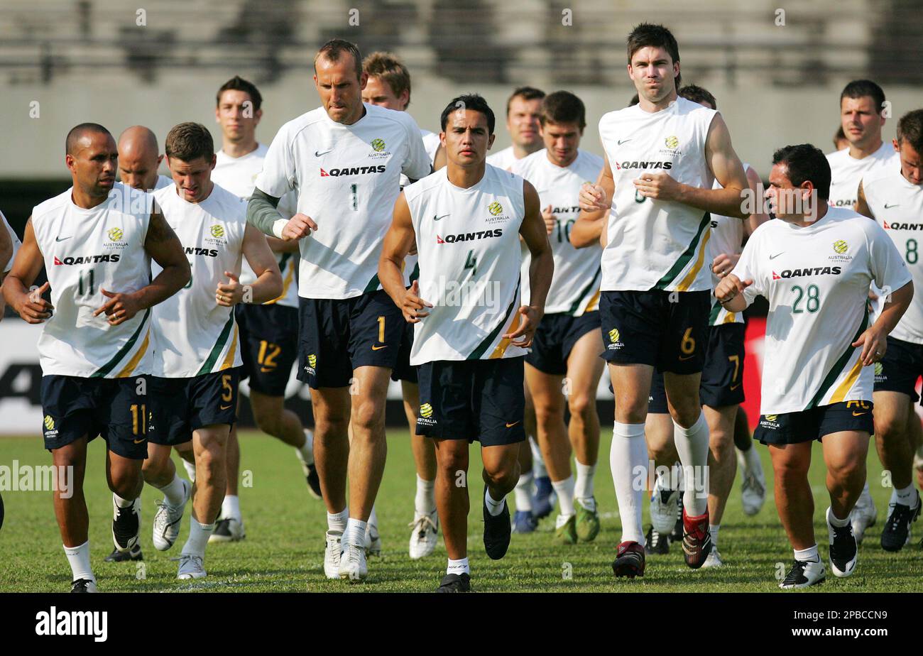 The Australian soccer team, also known as the Qantas Soceroos jog round ...