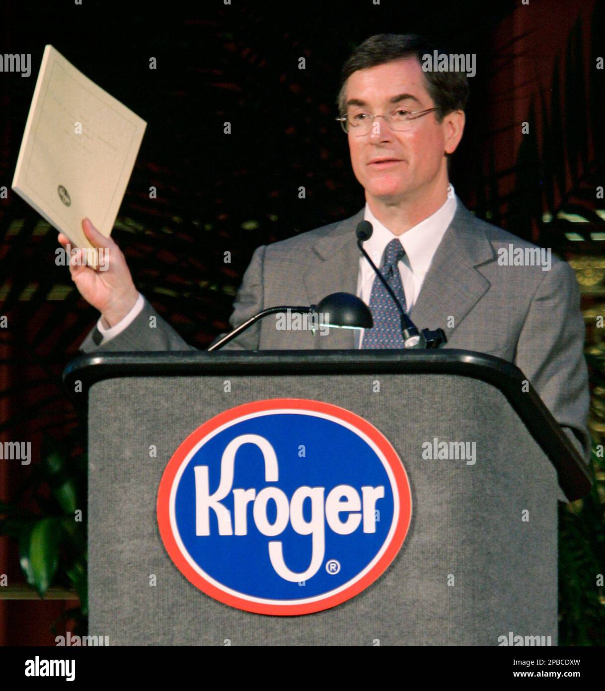 Kroger Company Chief Executive Officer David Dillon displays the annual ...