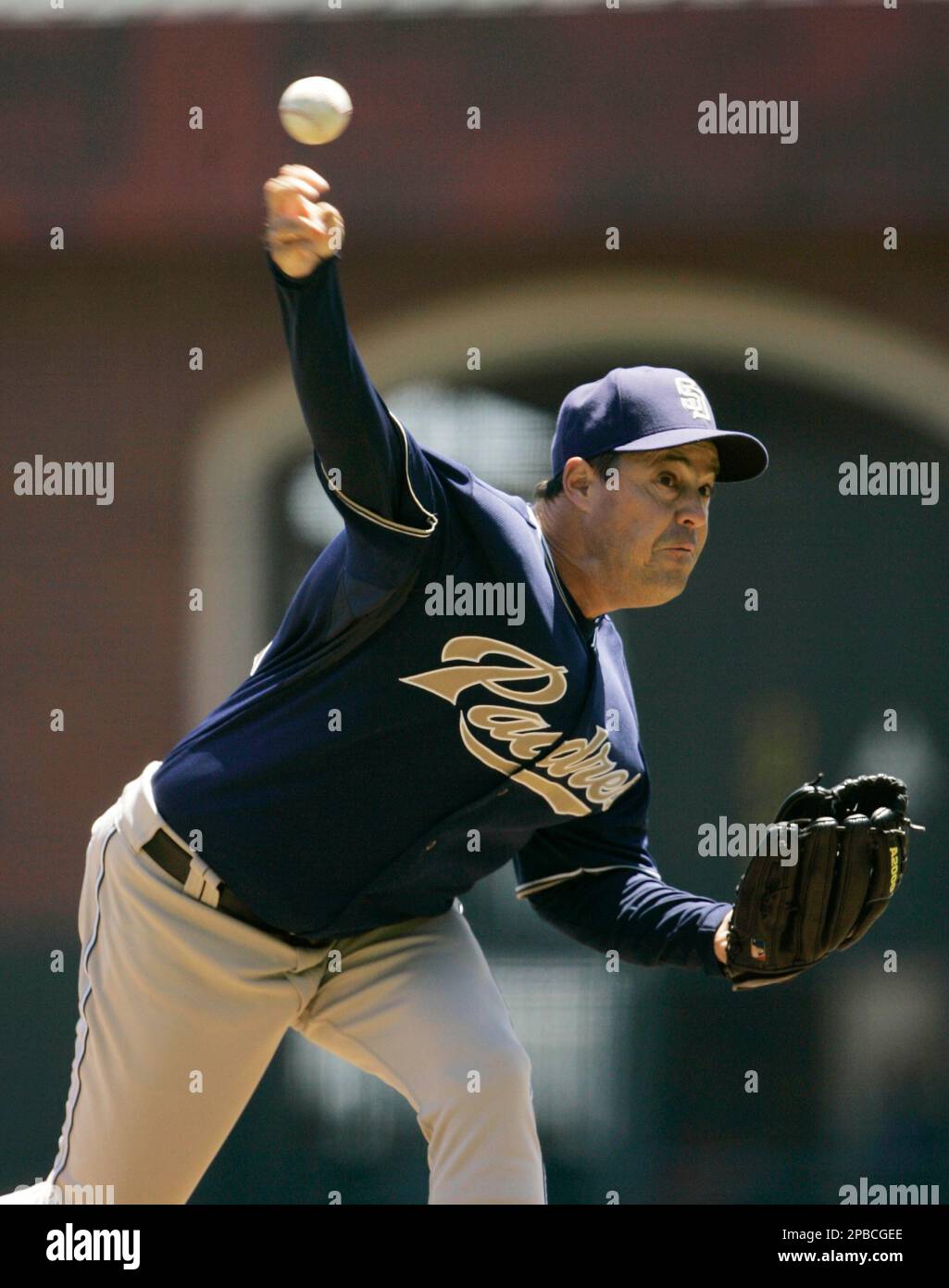 San Diego Padres starting pitcher Greg Maddux throws against the San Francisco Giants in the ...