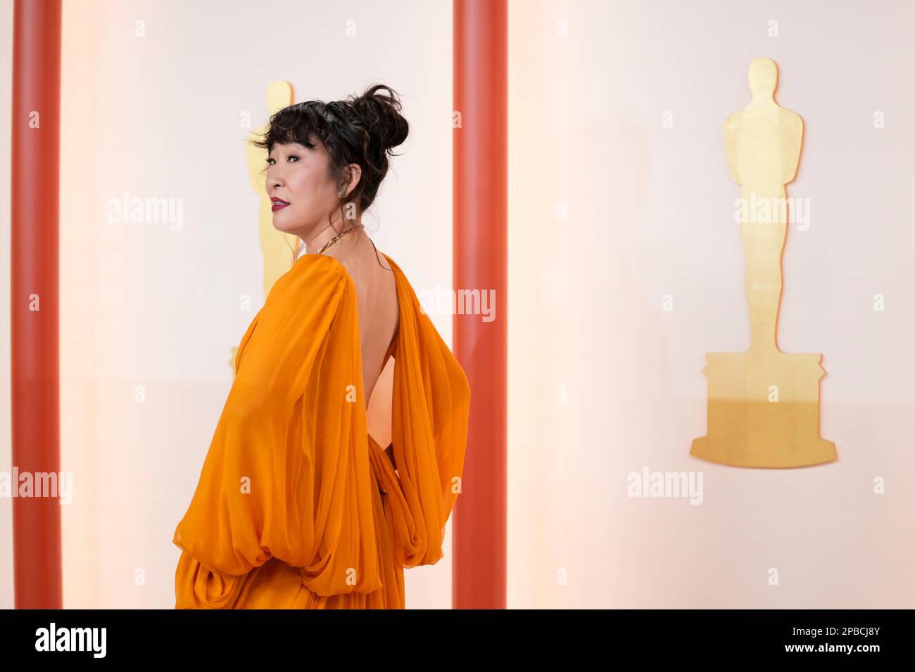 Sandra Oh arrives at the Oscars on Sunday, March 12, 2023, at the Dolby ...