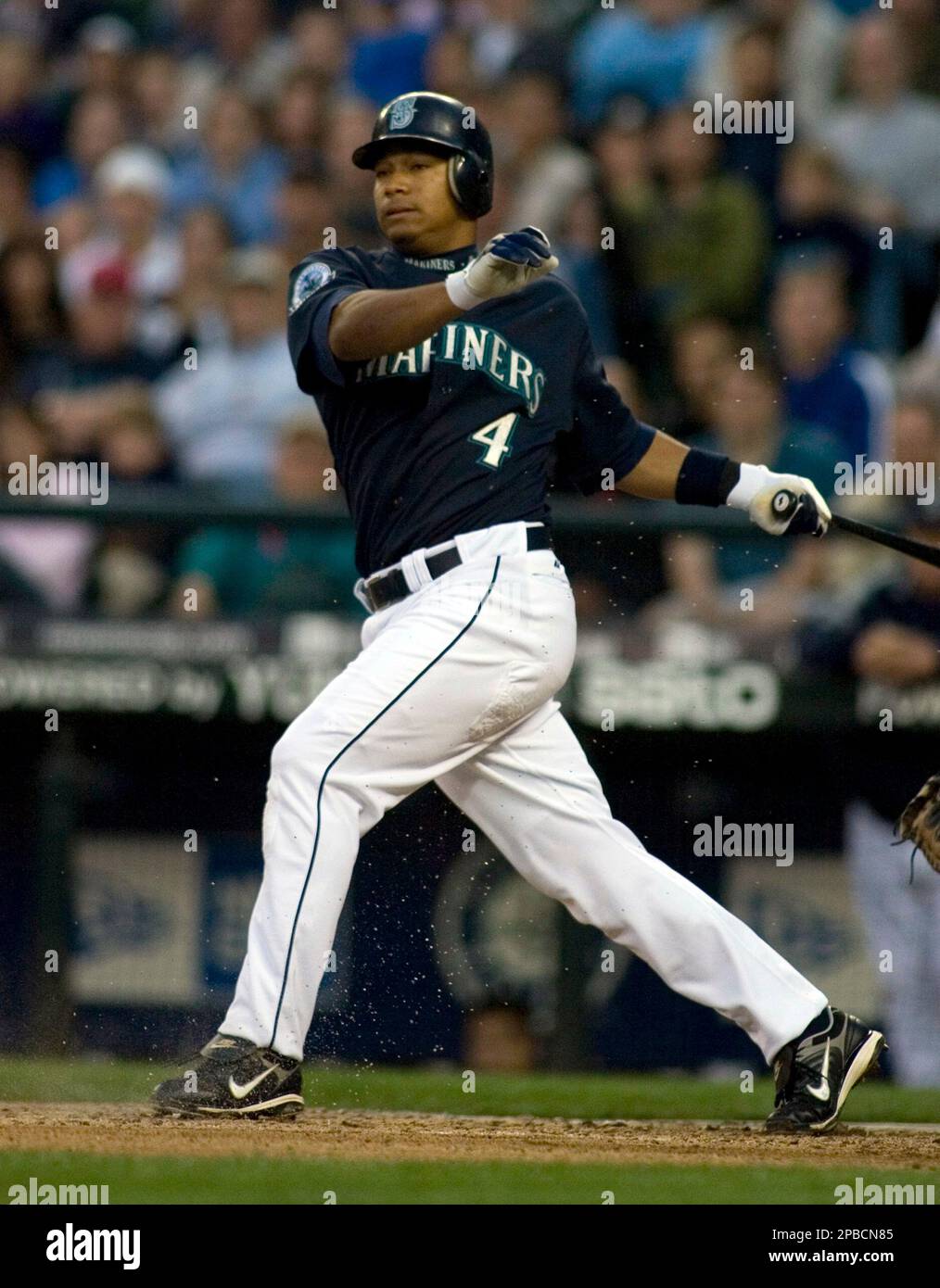 Seattle Mariners' Jose Lopez bats against the Boston Red Sox in the ...