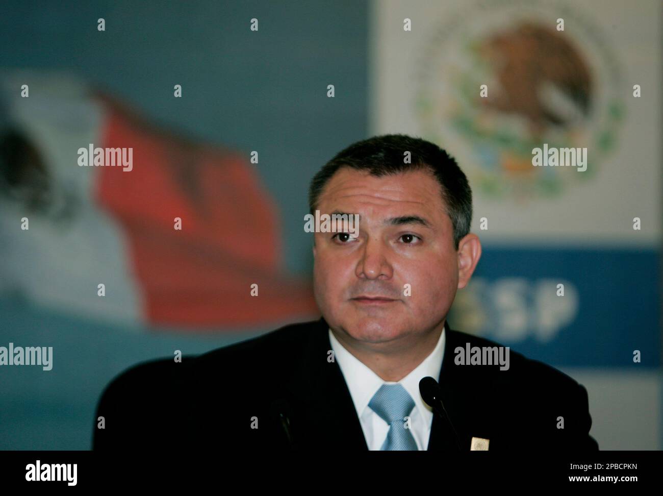 Mexican Public Safety Secretary Genaro Garcia Luna, during a news ...