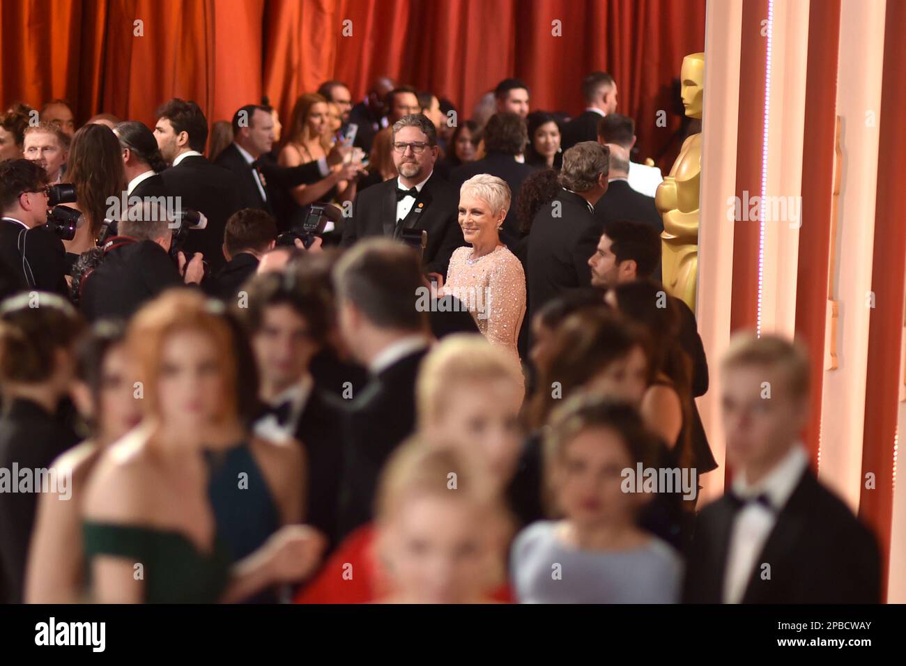 Jamie Lee Curtis arrives at the Oscars on Sunday, March 12, 2023, at ...