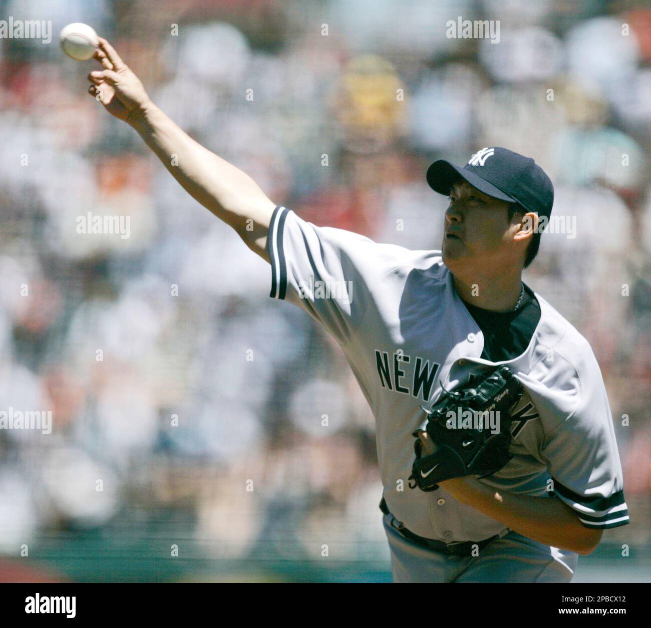 New York Yankees' Chien-Ming Wang of Taiwan works against the San ...