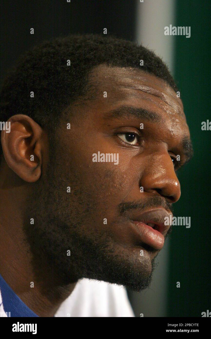 Basketball player and NBA hopeful, Greg Oden talks with the media after ...