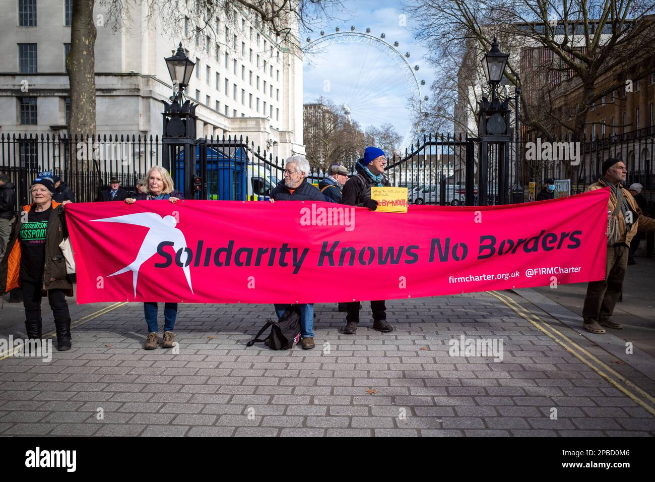 'Solidarity Knows No Borders' protest banner in Whitehall, London, part ...