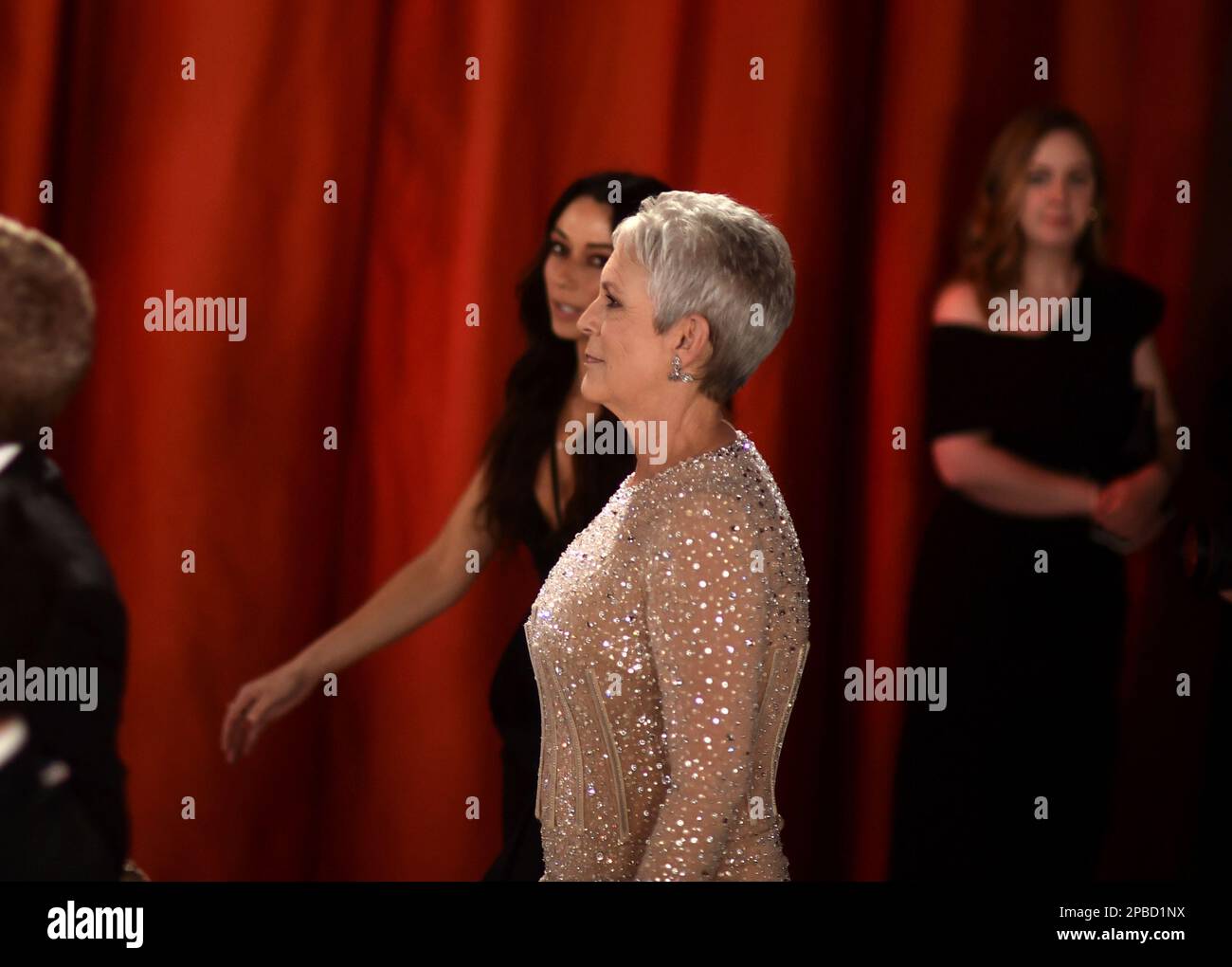 Jamie Lee Curtis arrives at the Oscars on Sunday, March 12, 2023, at ...