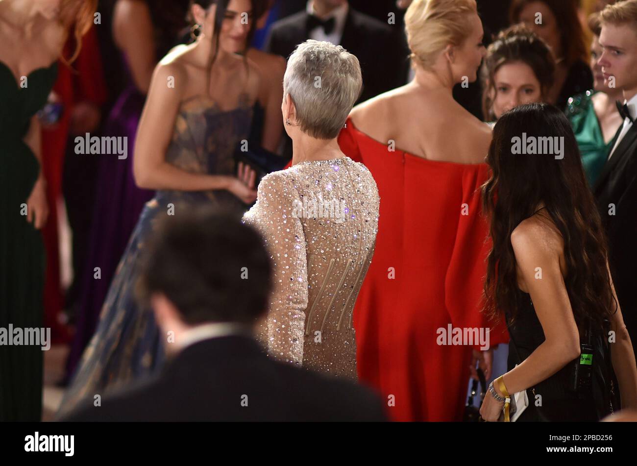 Jamie Lee Curtis arrives at the Oscars on Sunday, March 12, 2023, at ...