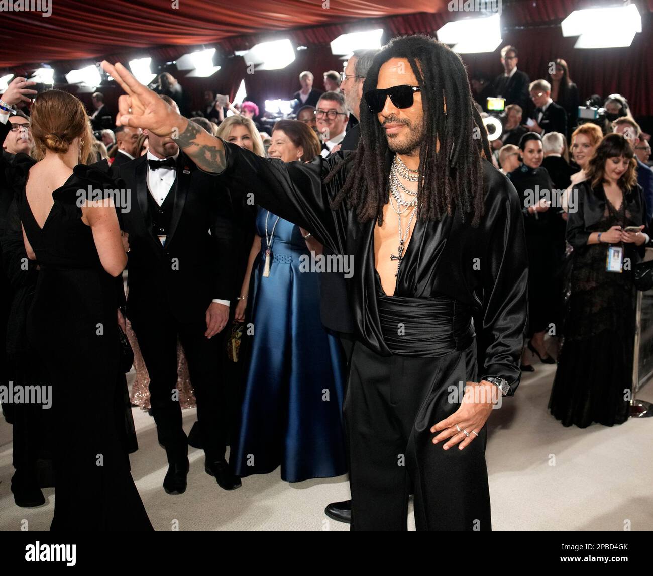 Lenny Kravitz arrives at the Oscars on Sunday, March 12, 2023, at the ...