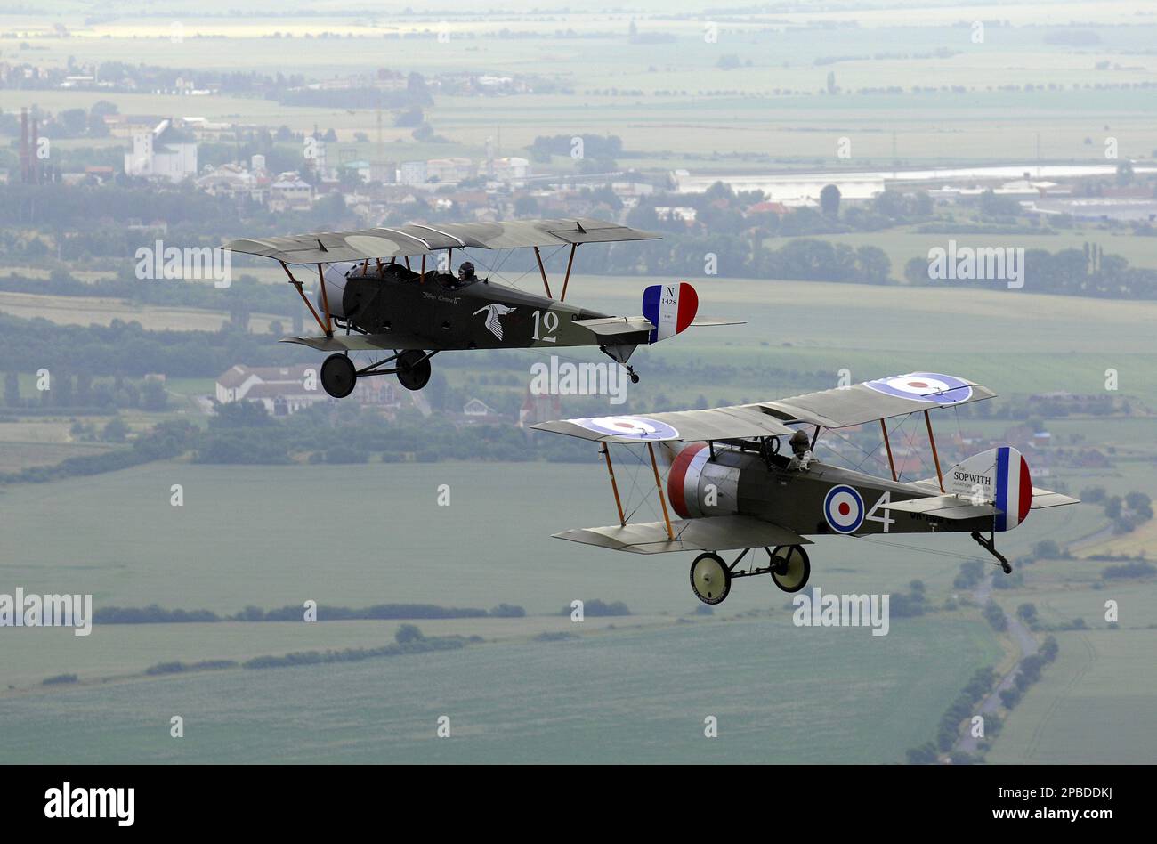 Replicas of World War One fighter planes Sopwith Camel, right, and ...