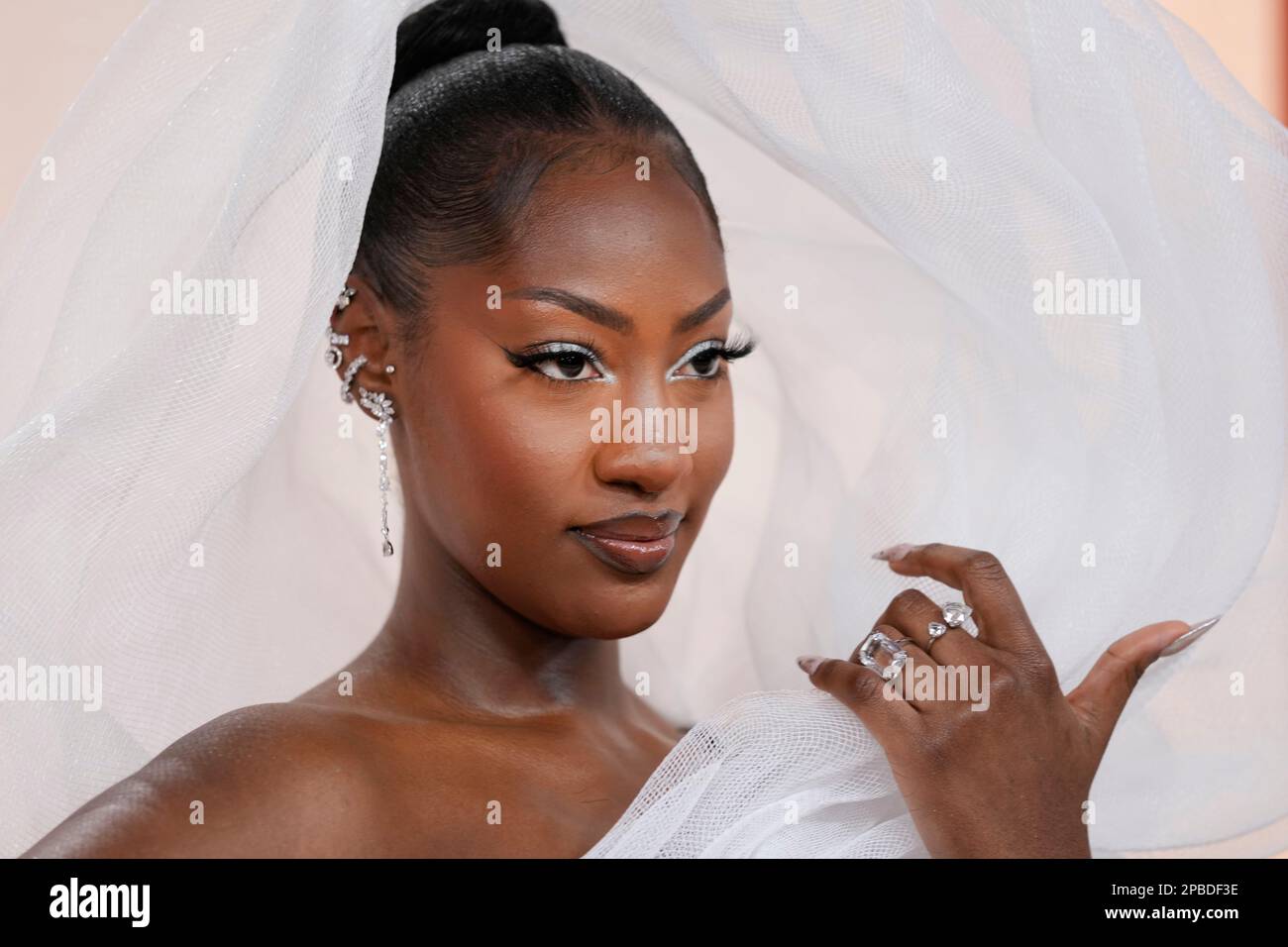 Tems arrives at the Oscars on Sunday, March 12, 2023, at the Dolby ...