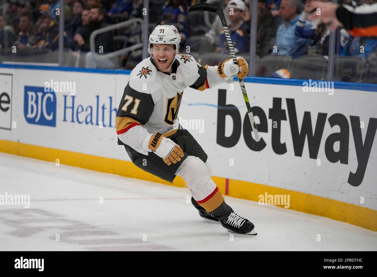 Vegas Golden Knights' William Karlsson celebrates after scoring during ...