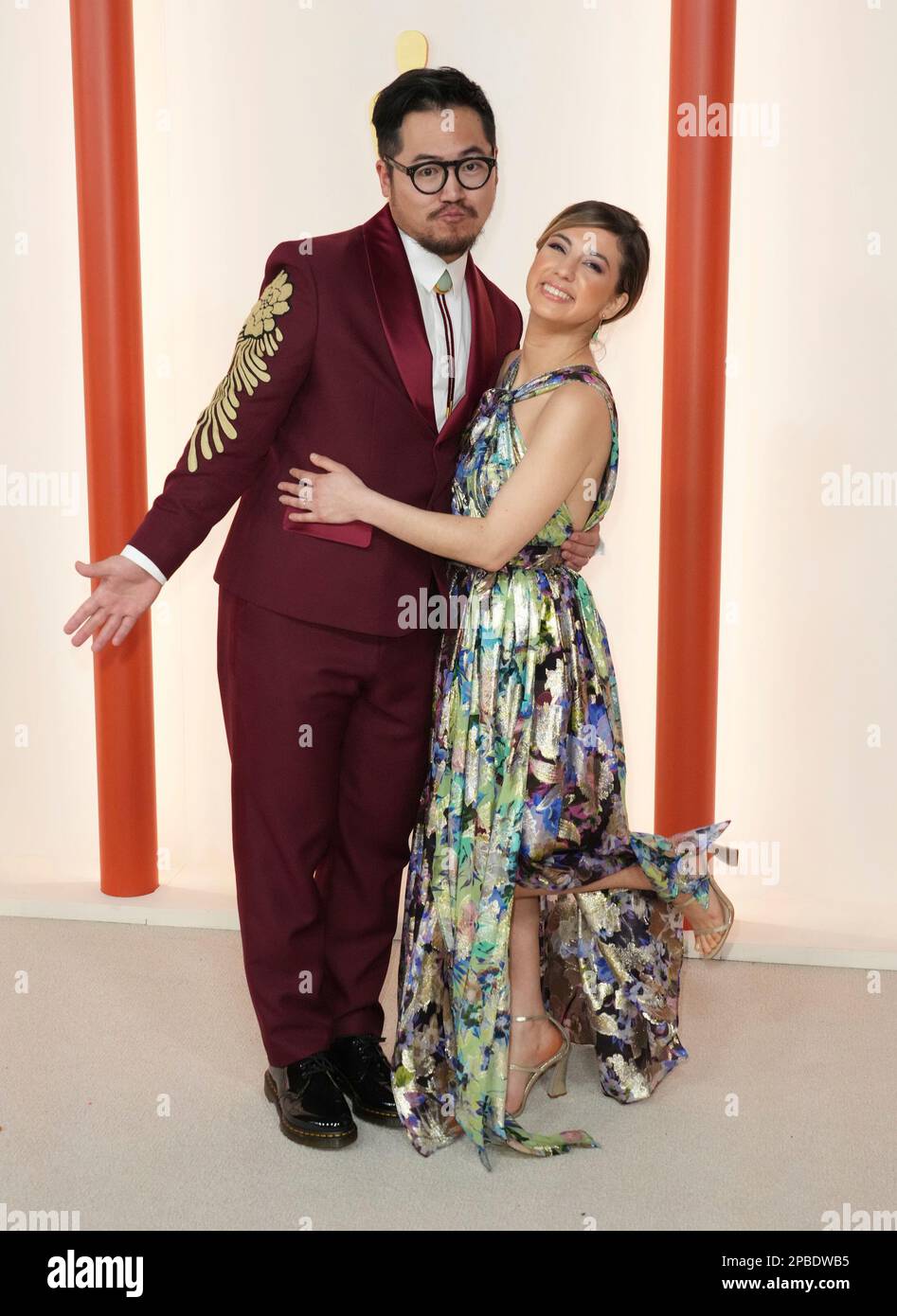 Daniel Kwan, left, and Kirsten Lepore arrive at the Oscars on Sunday ...