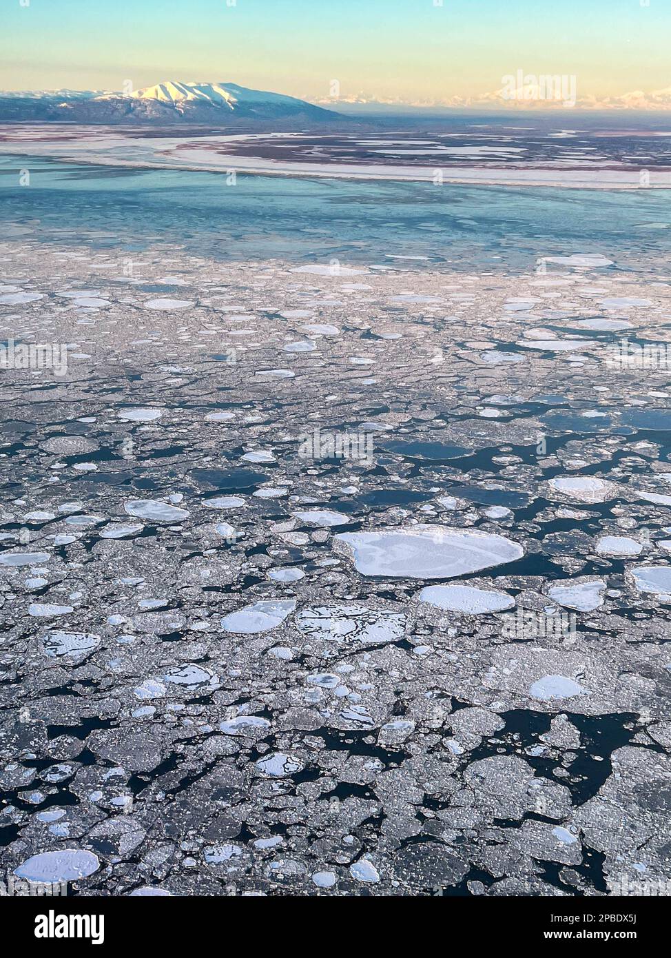 Cook Inlet of Alaska in Winter with mosaics of ice patches Stock Photo ...